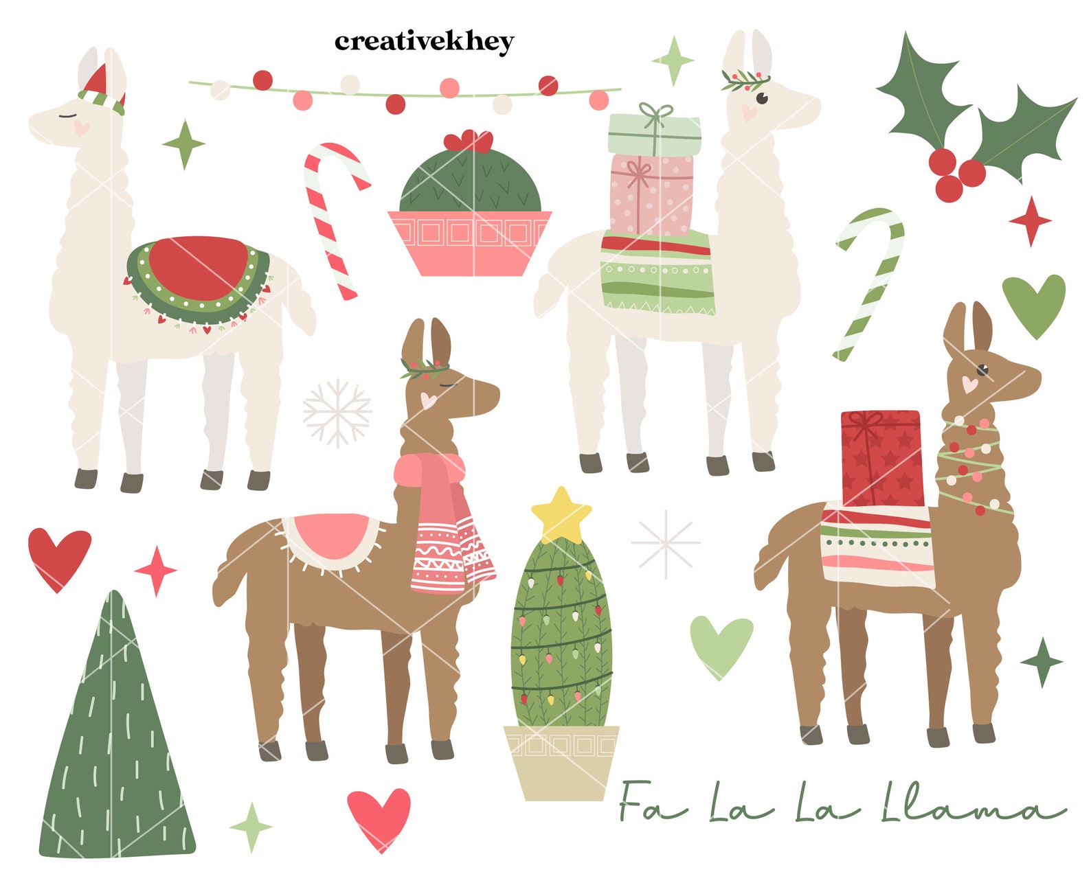 Christmas Llama Clipart, Fa La La Llama, Cute Christmas Clipart, Alpaca ...