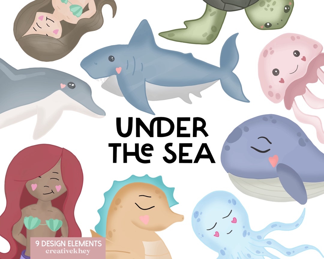 Under the Sea, Sea Animals Clipart, Mermaid Clipart, Dolphin, Sea ...