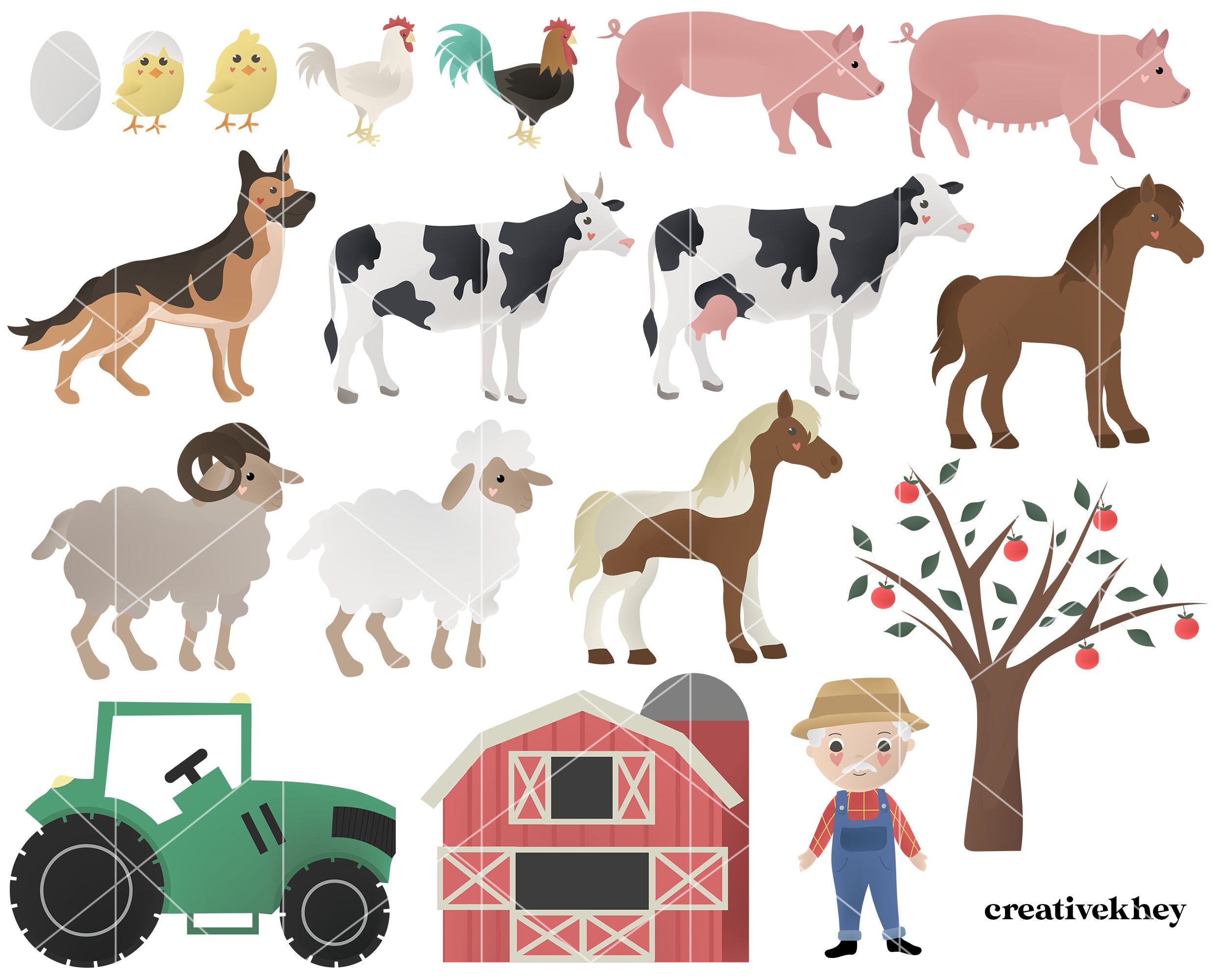 Cute Farm Clipart, Farm Animals Clipart, Barn Clipart, Farm Clipart - Etsy