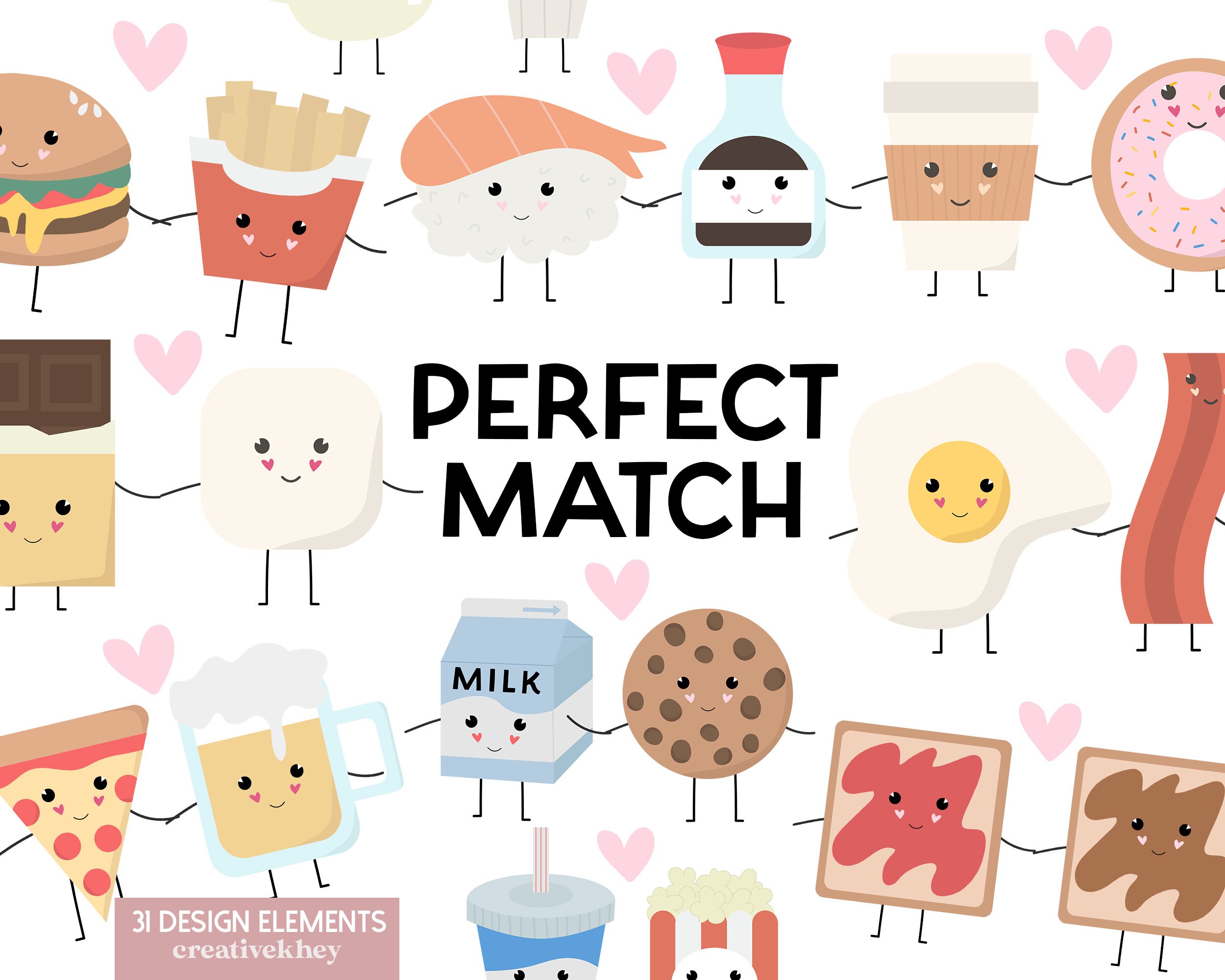 Perfect Match Clipart, Kawaii Food Clipart, Cute Food Clipart, Best ...