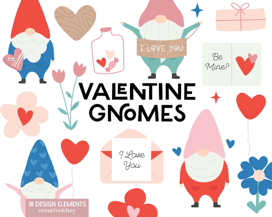 Valentine Gnome Clipart, Valentine's Day Gnomes, Cute Gnome Clipart ...