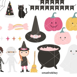 Cute Pink Halloween, Kids Trick or Treat Clipart, Pink Pumpkin - Etsy