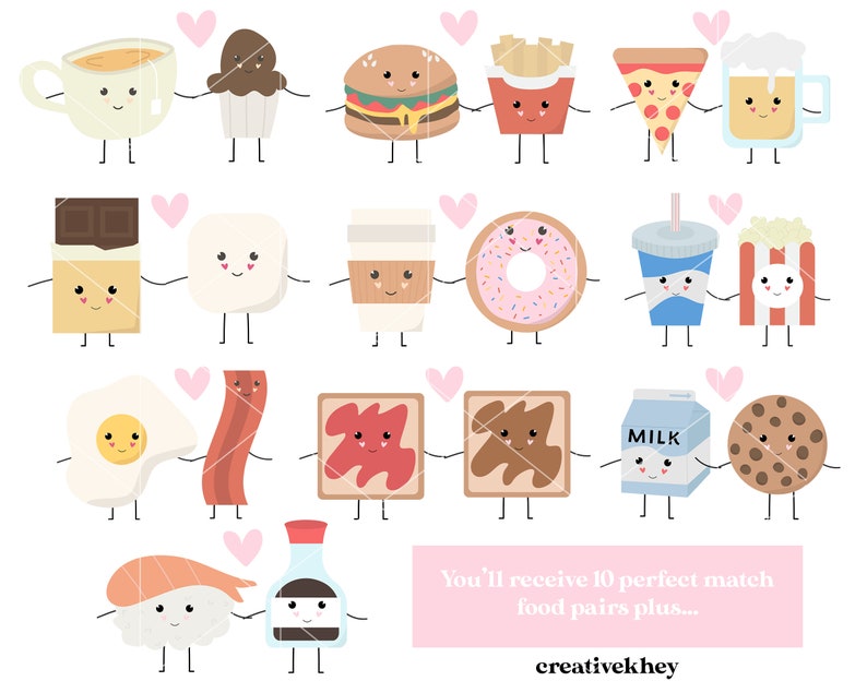 Perfect Match Clipart, Kawaii Food Clipart, Cute Food Clipart, Best ...