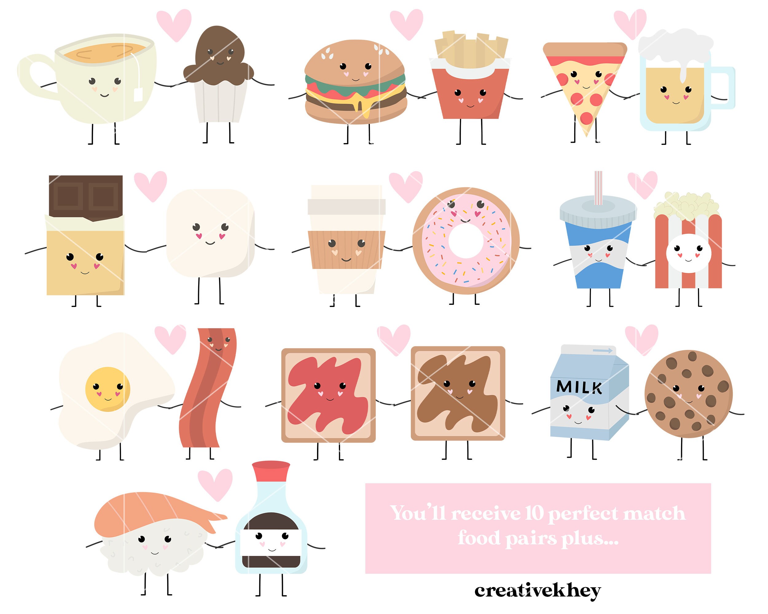 Perfect Match Clipart, Kawaii Food Clipart, Cute Food Clipart, Best ...