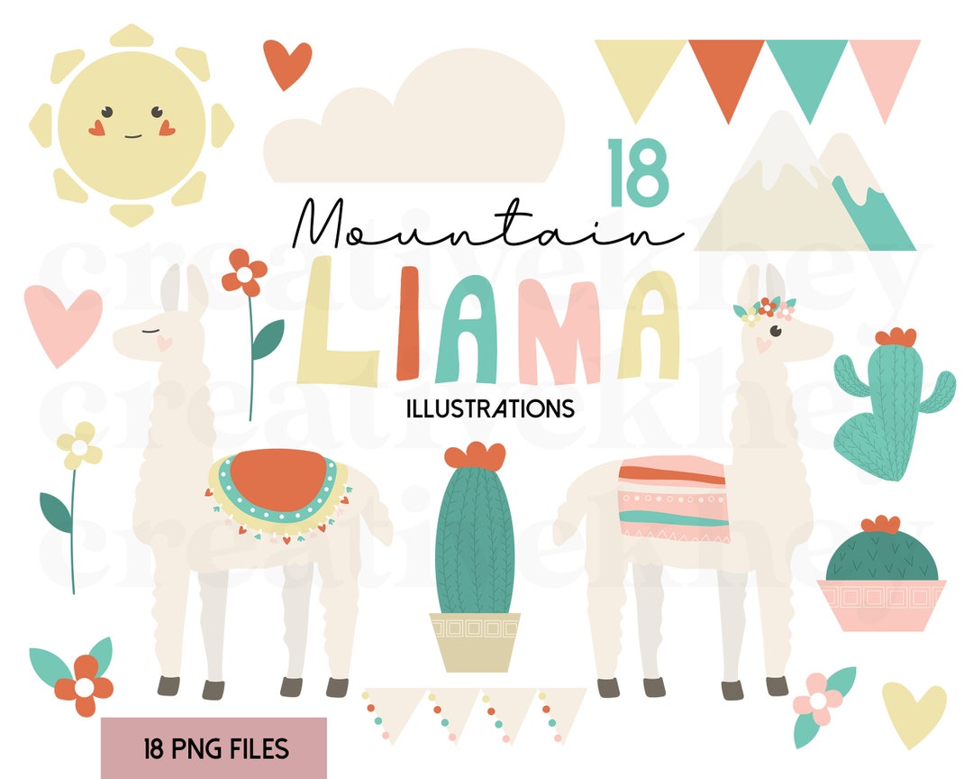 Llama Clipart Bundle, Llama Cactus, Lama Clip Art, Cute Llama Clip Art ...