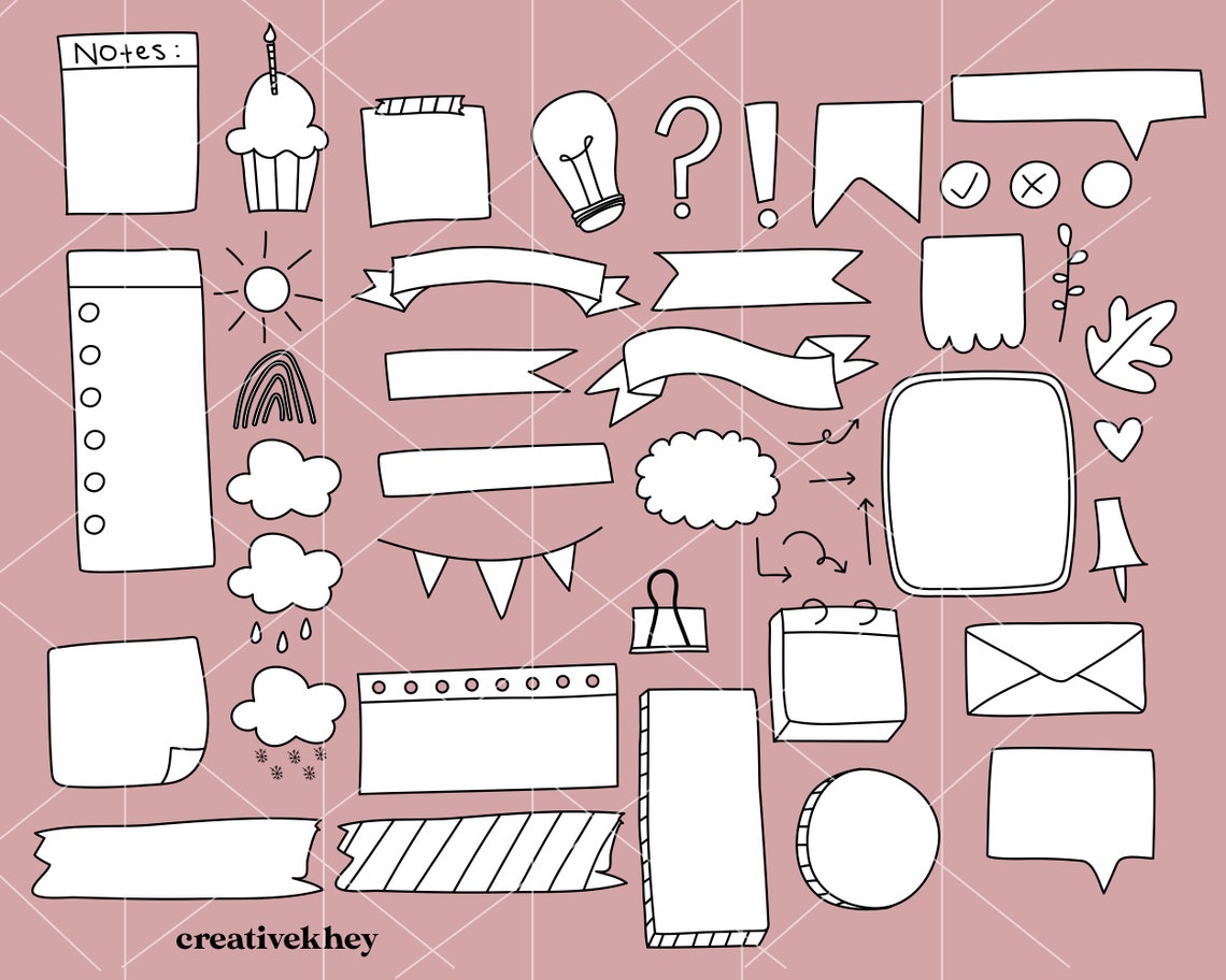 Black and White Planner Doodle Clipart, Doodle Clipart, Hand Drawn ...