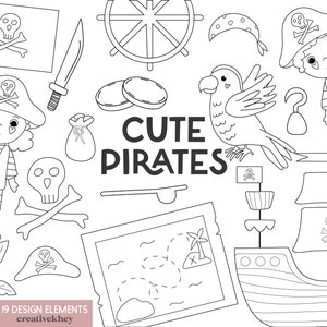 Pirates Black and White Clipart, Cute Pirates Clipart, Pirate Party ...