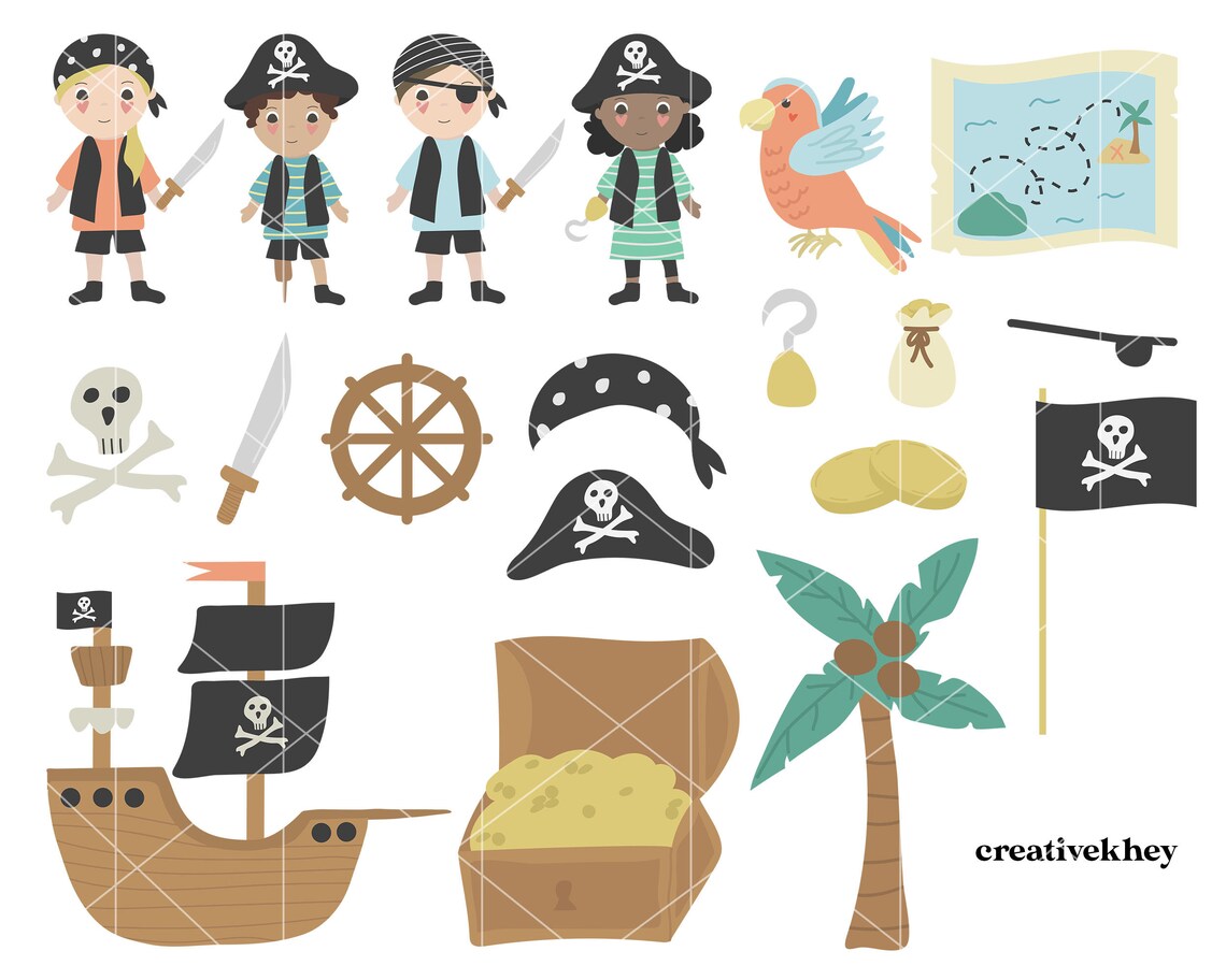 Cute Pirates Clipart, Pirate Party Clipart, Pirate Ship PNG, Pirate ...
