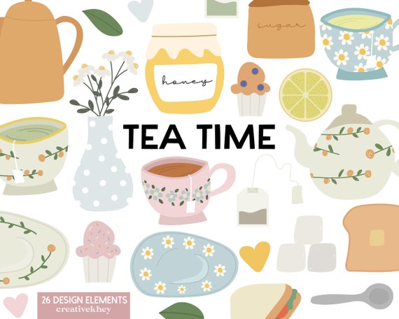 Tea Time Clipart Tea Party Clipart Tea Illustrations Tea - Etsy Australia