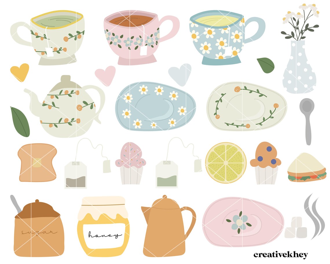 Tea Time Clipart, Tea Party Clipart, Tea Illustrations, Tea PNG - Etsy