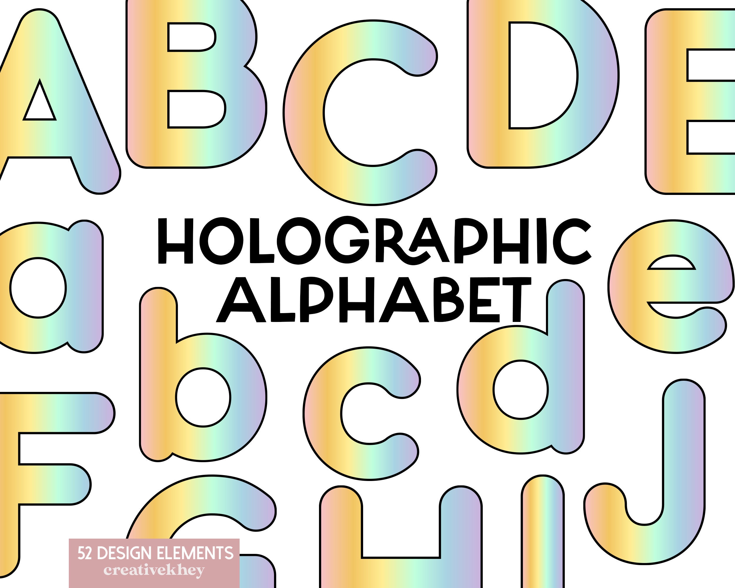 Holographic Alphabet Clipart, Clipart Letters, Pastel Alphabet Clipart ...