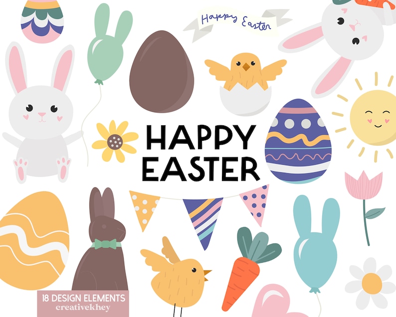 Cute Easter Clipart, Easter Spring Clipart, Easter Egg Clipart, Easter ...