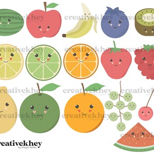 Cute Fruit Clipart, Kawaii Fruit Clipart, Fruit PNG, Watermelon Clipart ...