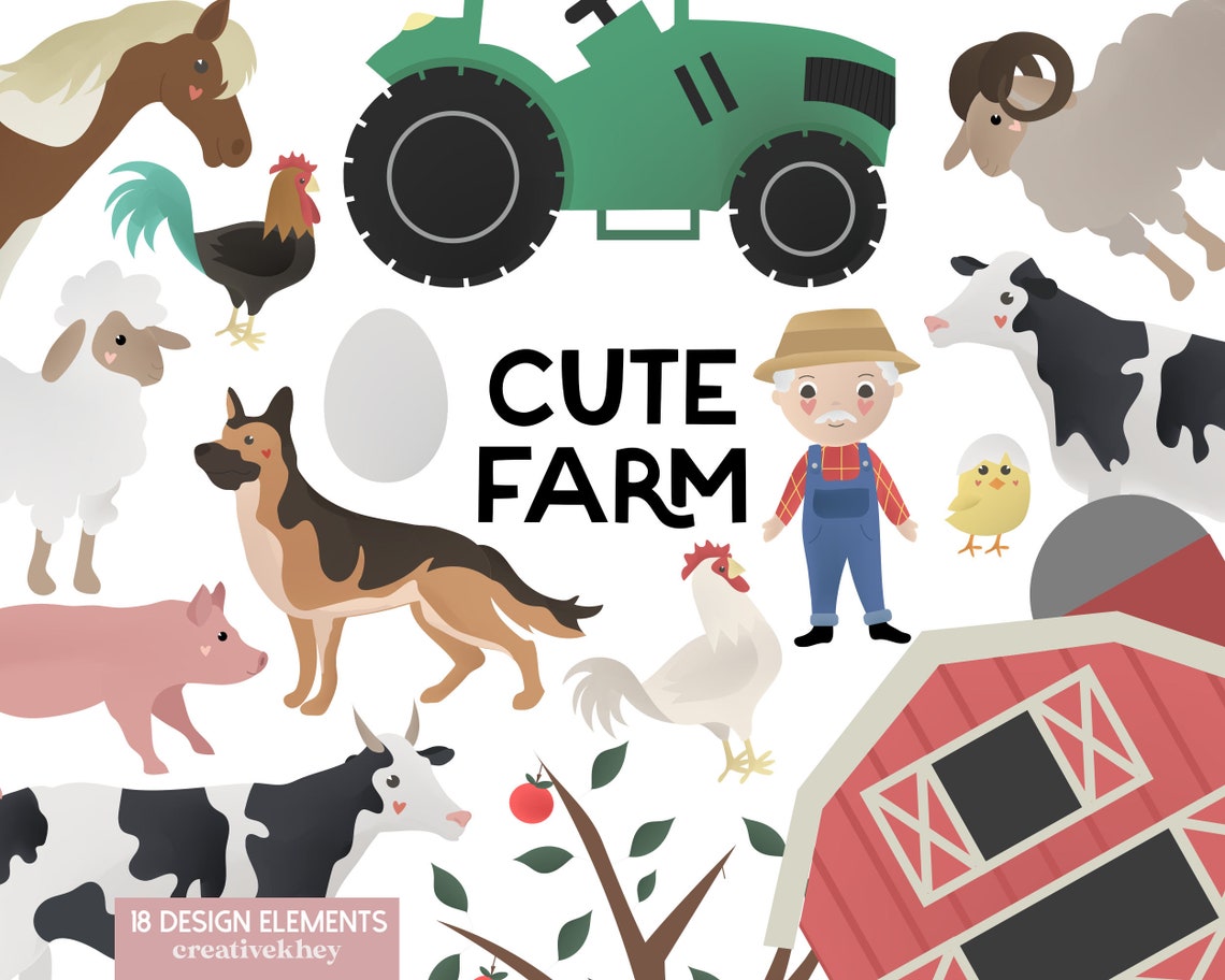 Cute Farm Clipart, Farm Animals Clipart, Barn Clipart, Farm Clipart ...