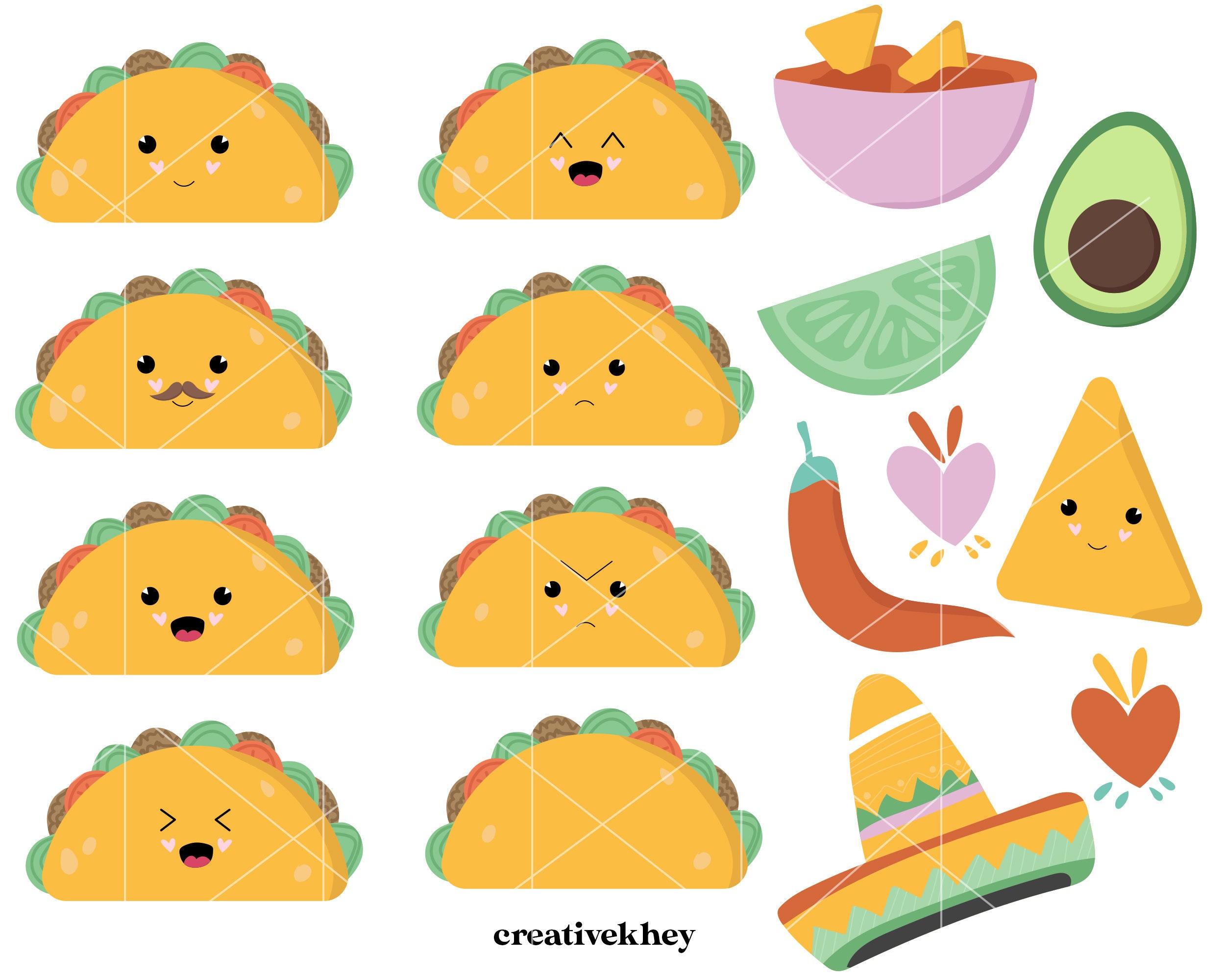Kawaii Taco Clipart, Cute Tacos Clipart, Kawaii Food - Etsy