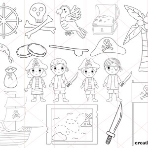 Pirates Black and White Clipart, Cute Pirates Clipart, Pirate Party ...