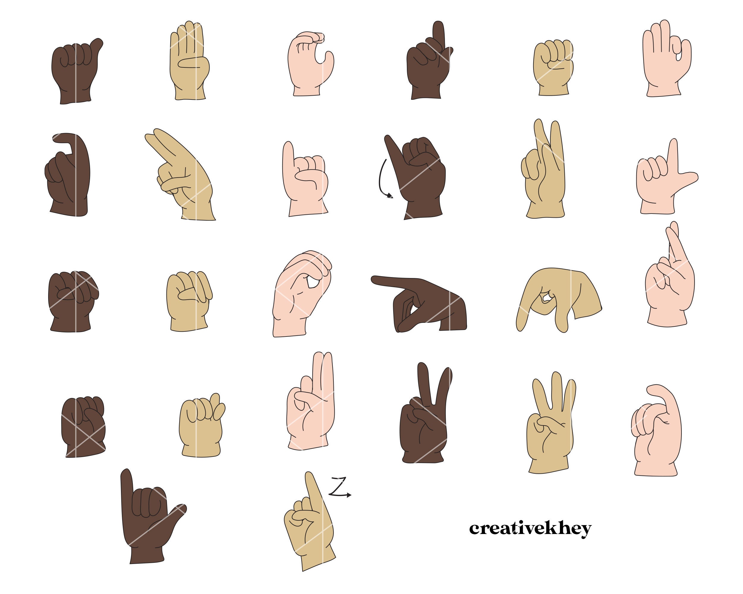 ASL Alphabet Clipart, American Sign Language PNG - Etsy