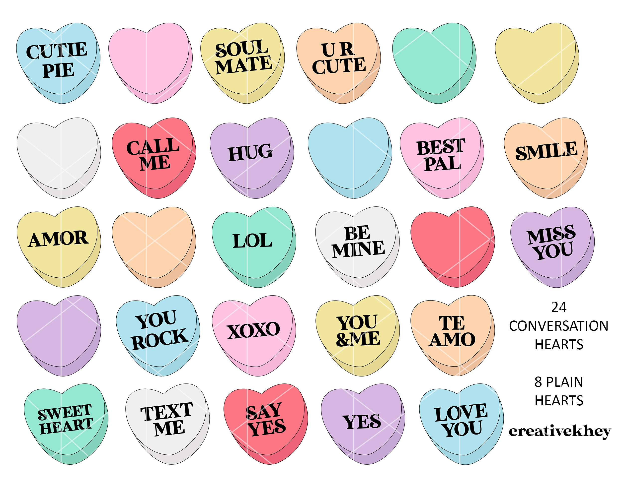 Candy Heart Clipart, Conversation Heart Clip Art, Valentines Day ...