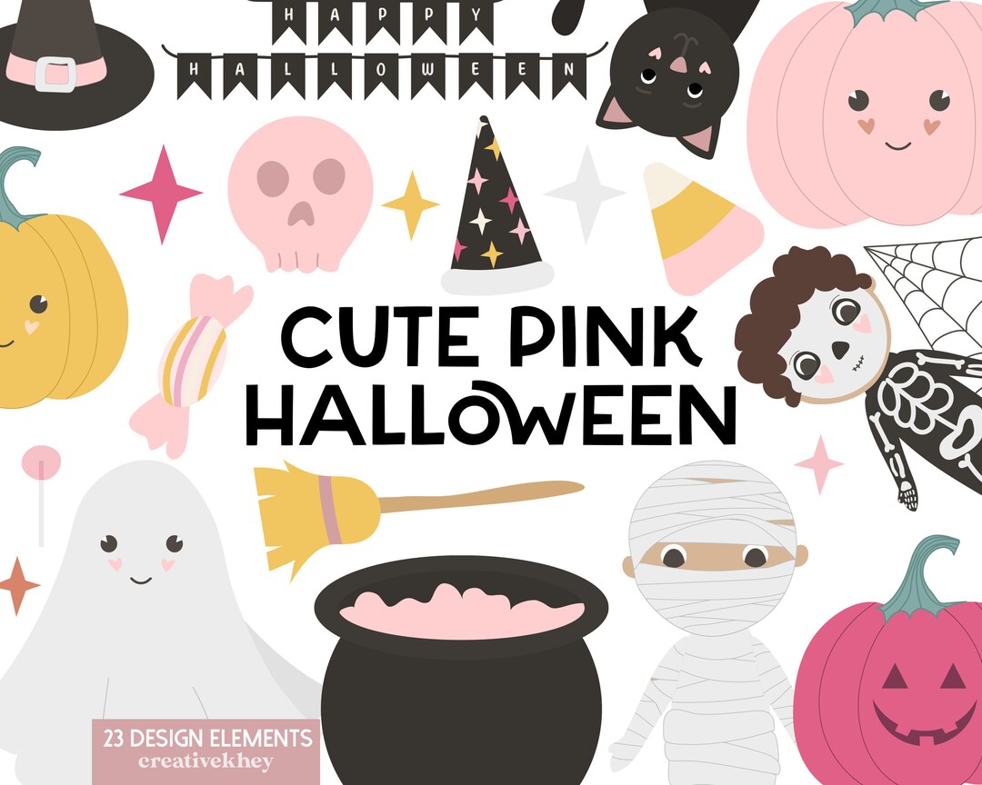 Cute Pink Halloween, Kids Trick or Treat Clipart, Pink Pumpkin - Etsy