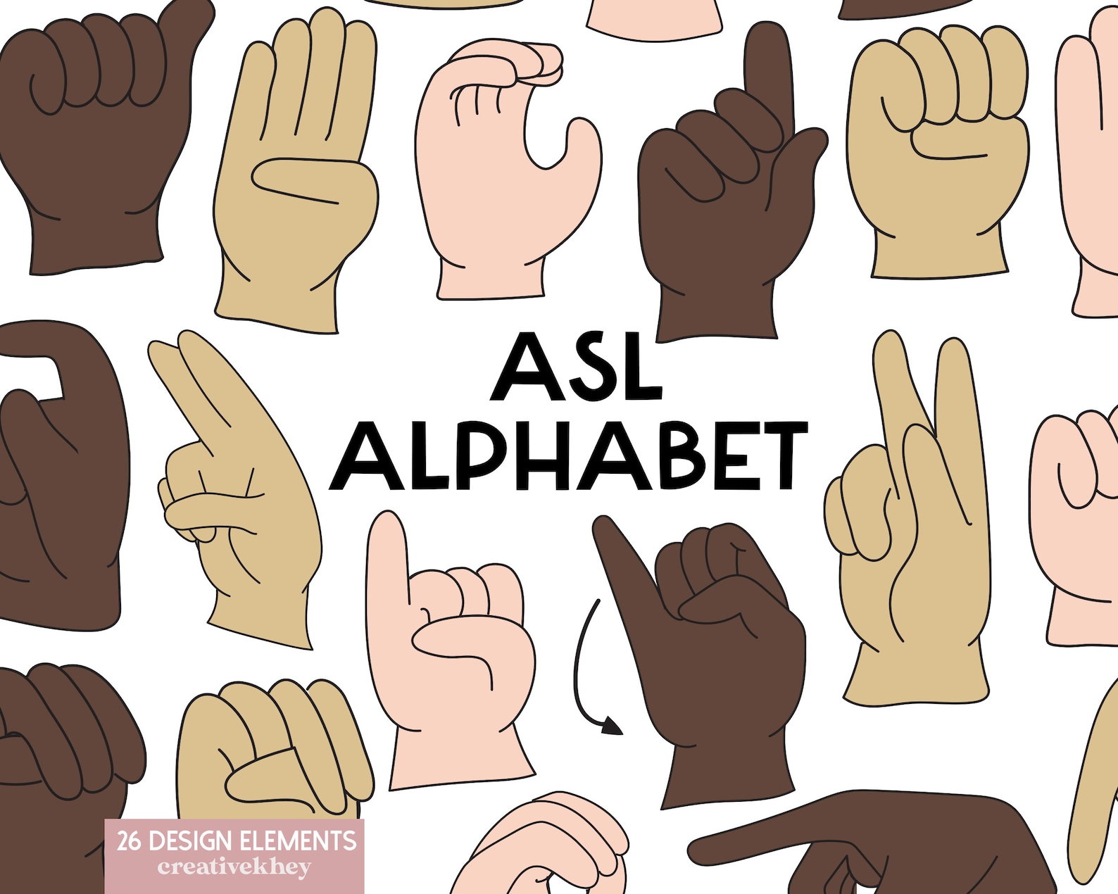 ASL Alphabet Clipart, American Sign Language PNG - Etsy