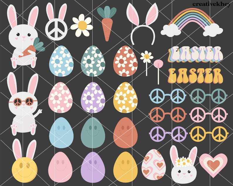 Retro Easter Clipart, Hippie Easter, Groovy Easter Clipart, Cute Easter ...
