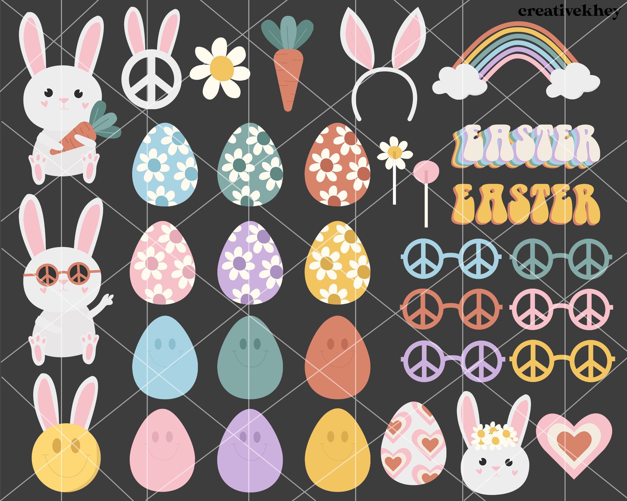 Retro Easter Clipart, Hippie Easter, Groovy Easter Clipart, Cute Easter ...