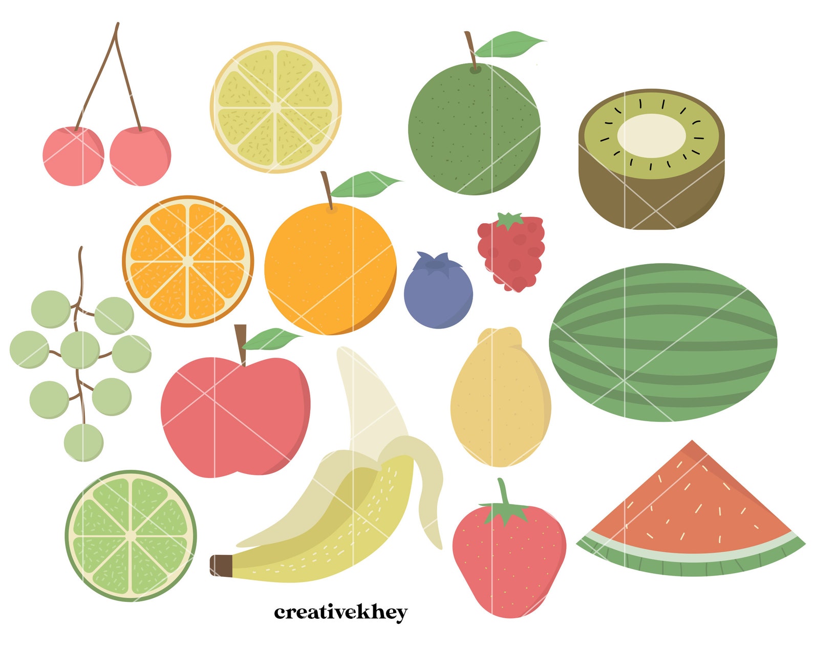 Fruit Clipart, Fruit PNG, Watermelon Clipart, Lemon Clipart, Strawberry ...