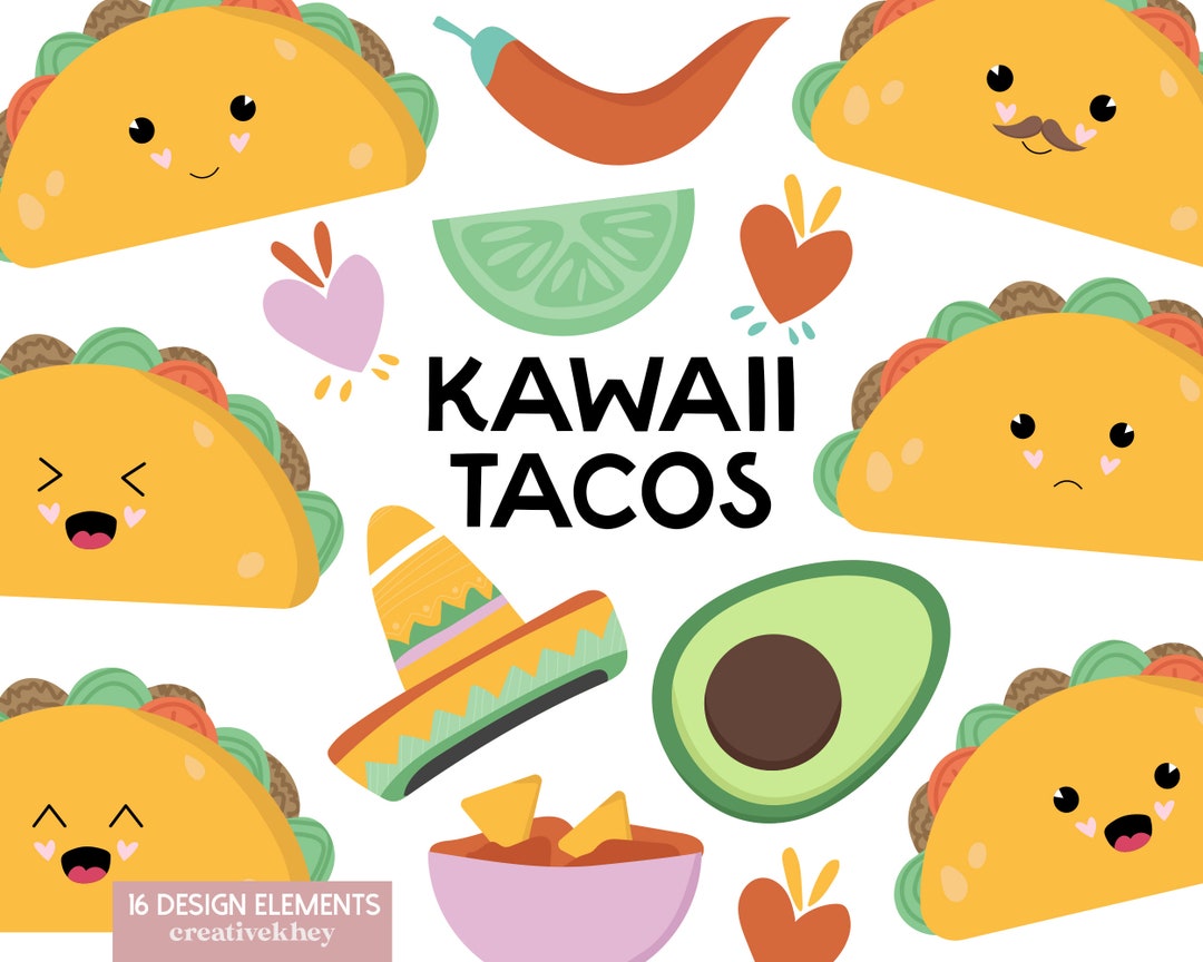 Kawaii Taco Clipart Cute Tacos Clipart Kawaii Food Etsy