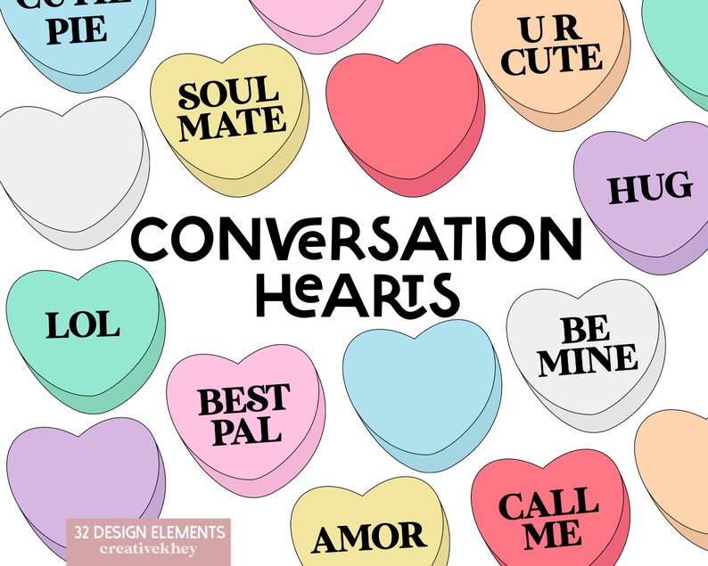 Candy Heart Clipart, Conversation Heart Clip Art, Valentines Day ...