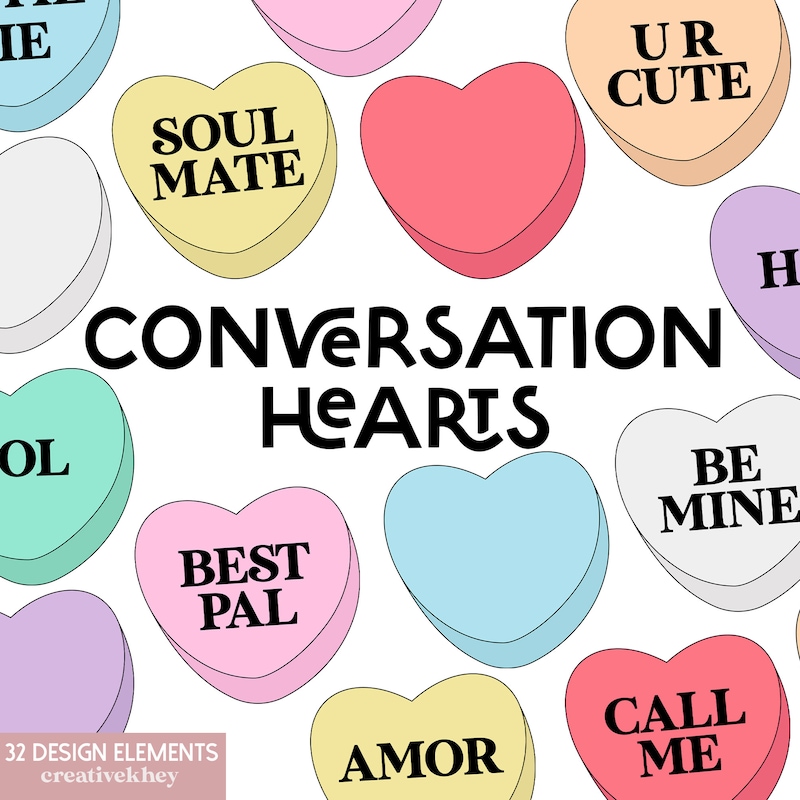 Conversation Hearts Clipart - Etsy
