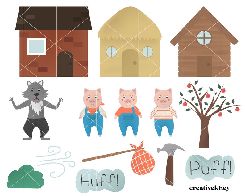 3 Little Pigs Clipart, Three Little Pigs Clipart, Big Bad Wolf PNG ...