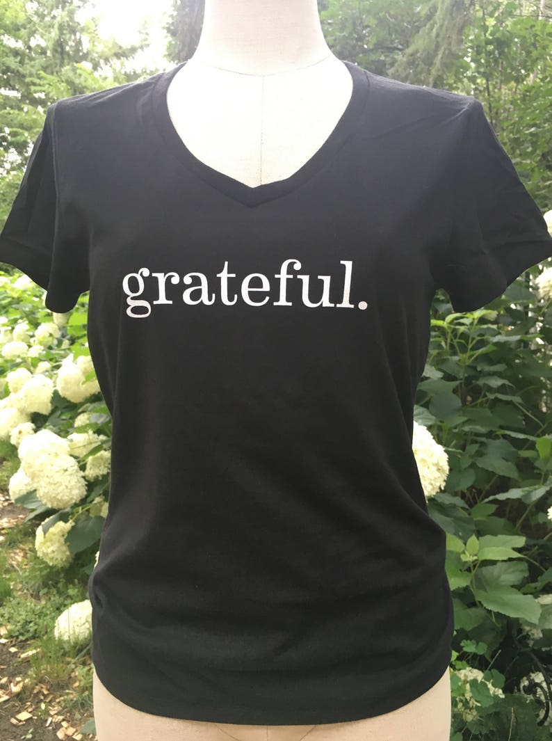 Grateful. T-shirt, Black 100% Cotton Woman's V-neck Short Sleeve With ...