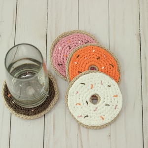 Donut Coasters, Crochet Donut Coffee Cup Coasters, Doughnut Coasters ...