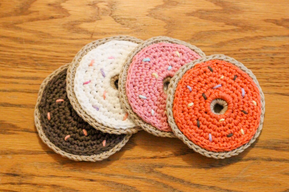 Donut Coasters Crochet Donut Coffee Cup Coasters Doughnut | Etsy