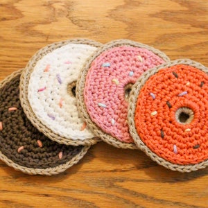 Donut Coasters, Crochet Donut Coffee Cup Coasters, Doughnut Coasters ...