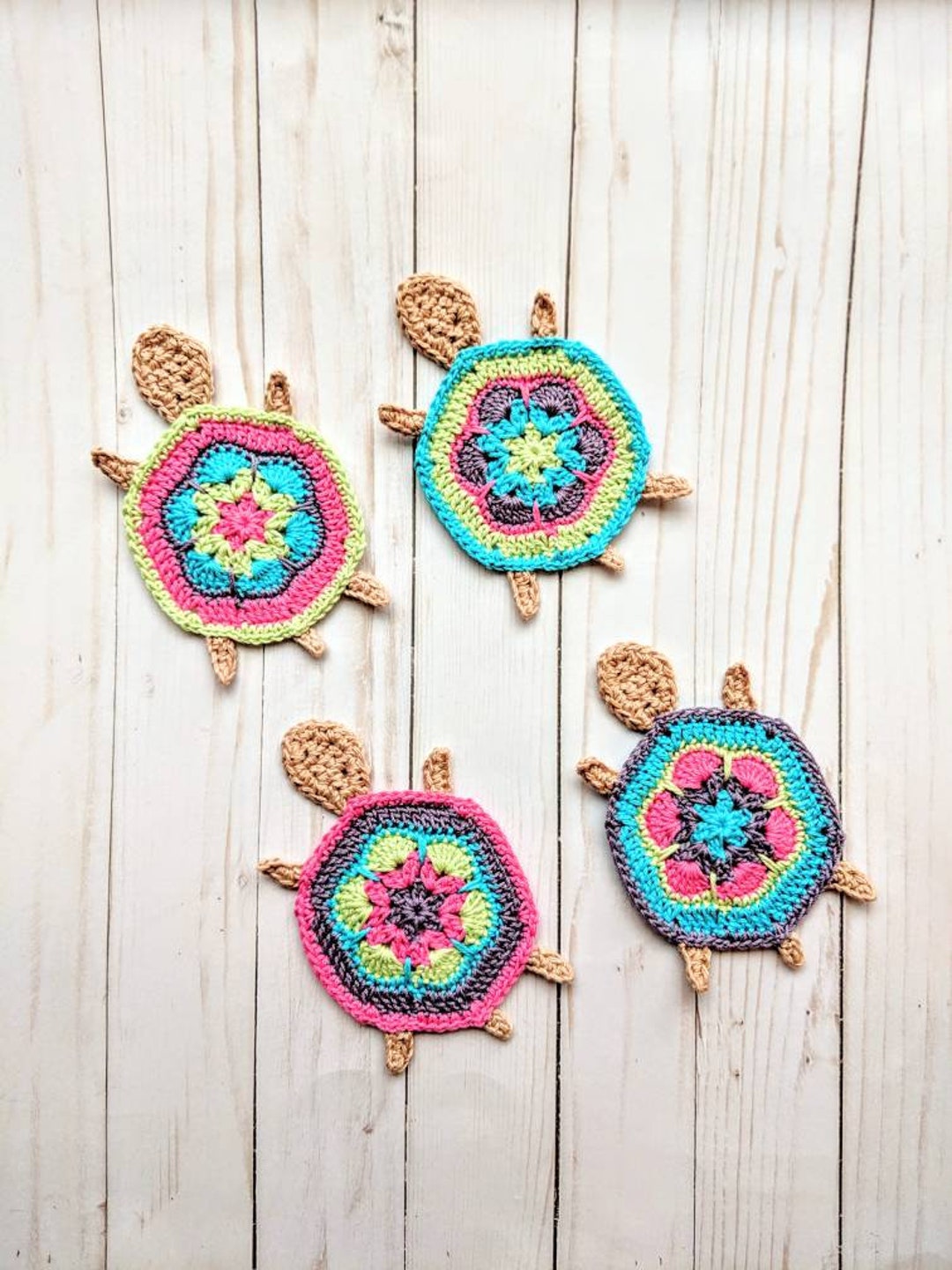Crochet Turtle Coaster Set of 4, Tropical Turtle Coasters, Sea Turtle ...