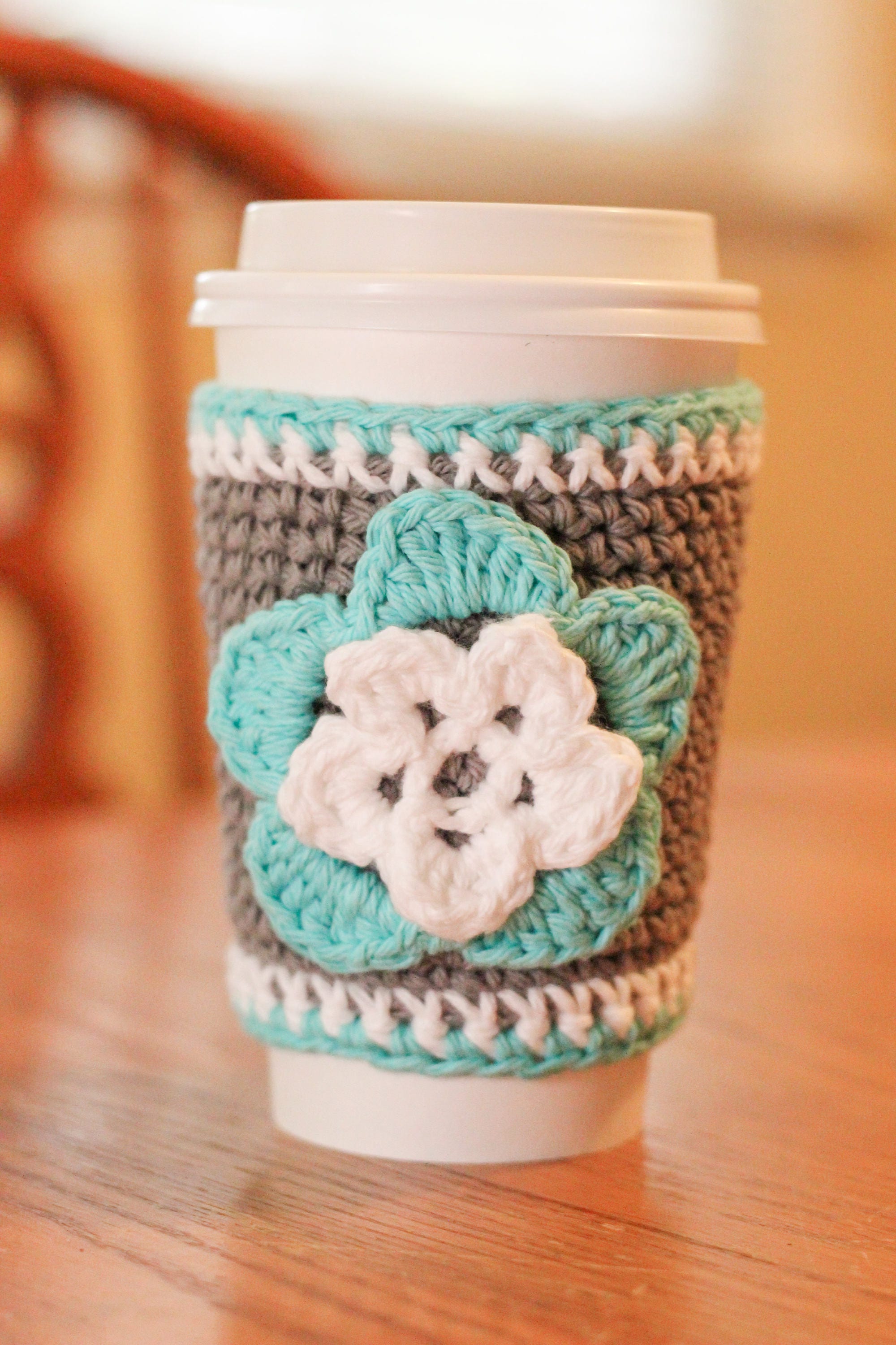 Crochet Coffee Cup Cozy Flower Coffee Cozy Coffee Lover - Etsy