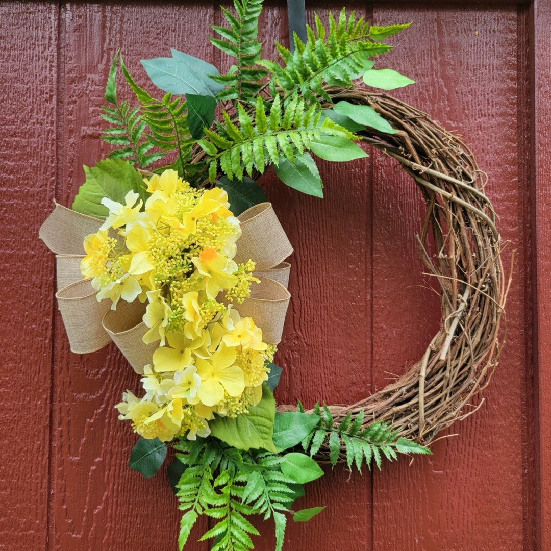 Everyday Hydrangea Front Door Wreath Yellow, Hydrangea Grapevine Wreath ...