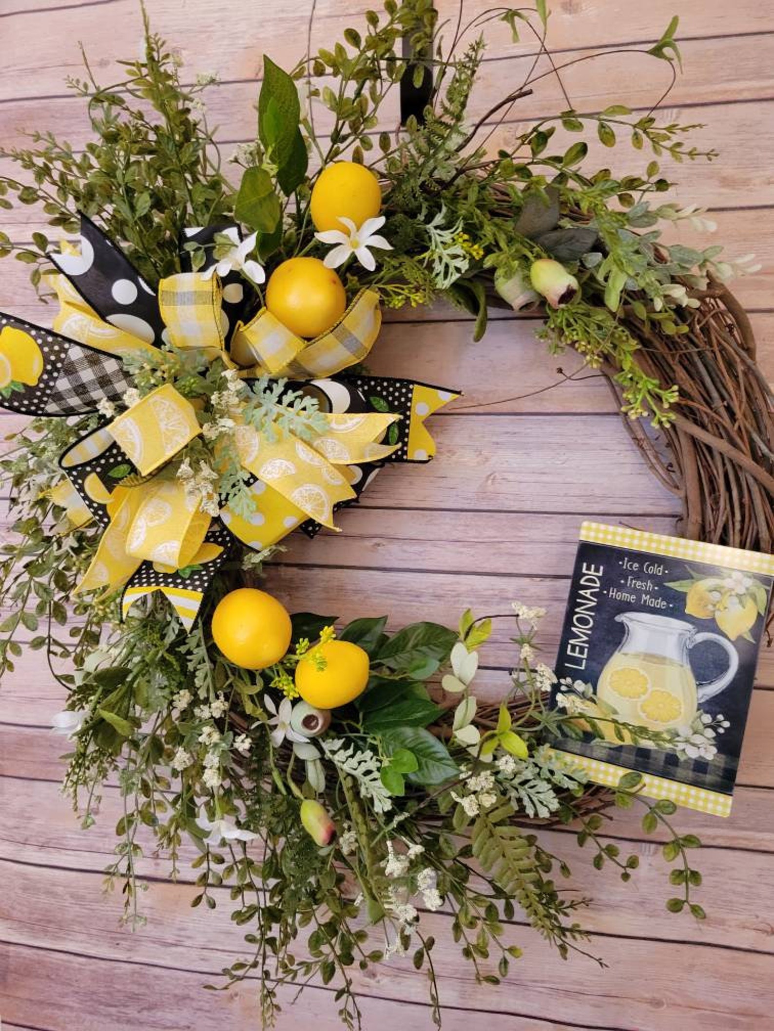 Summer Lemon Wreath for Front Door With Sign Grapevine Lemon - Etsy