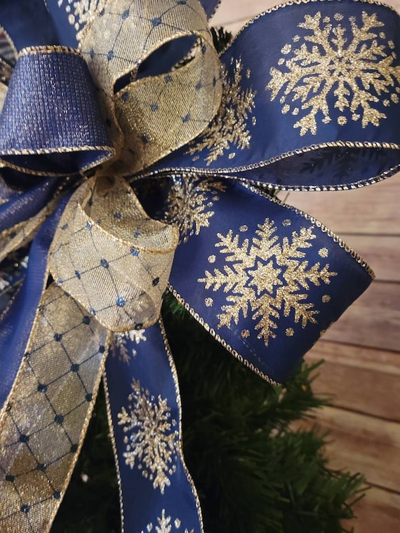 Christmas Tree Blue Bow Topper