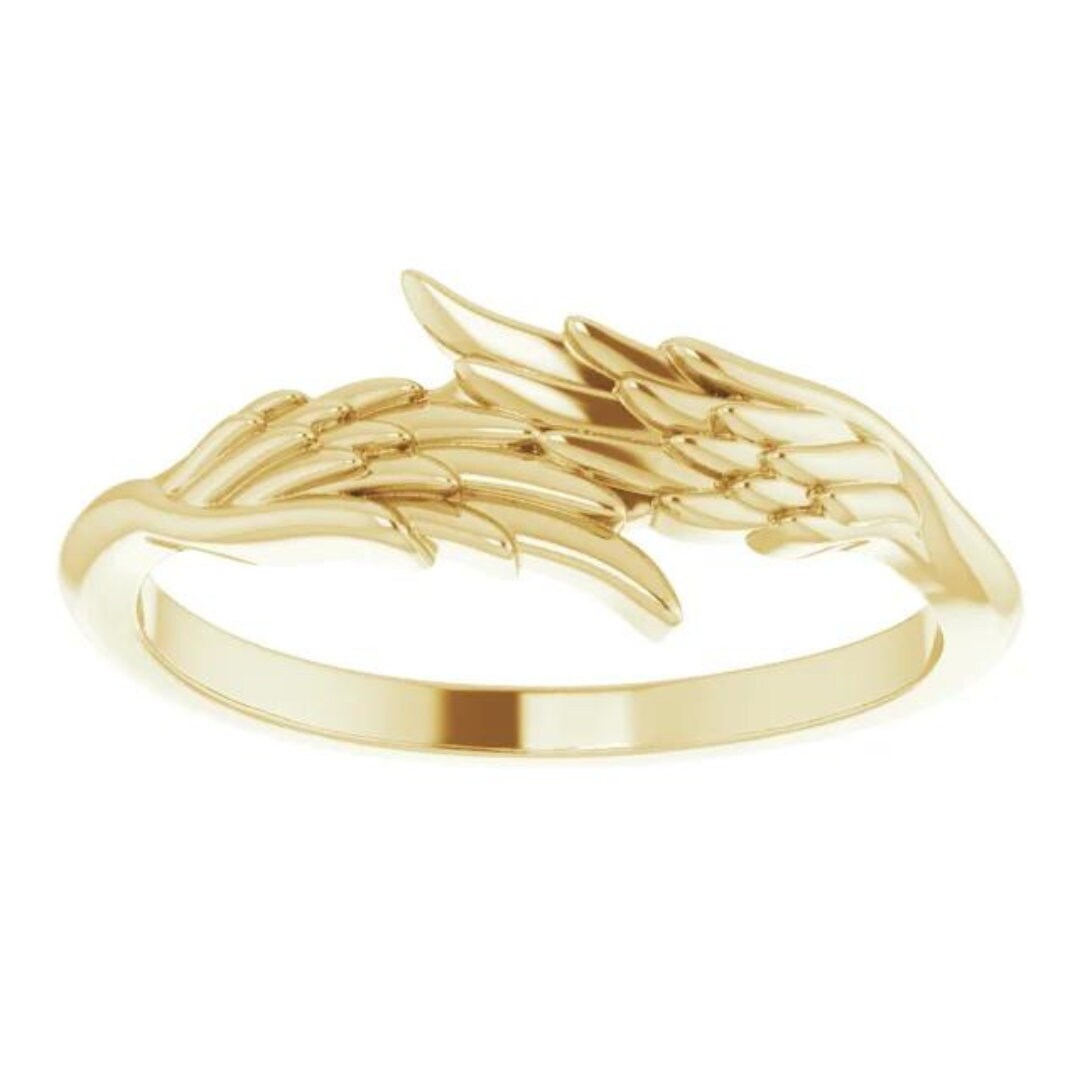 14K Yellow Gold Angel Wings Ring - Etsy