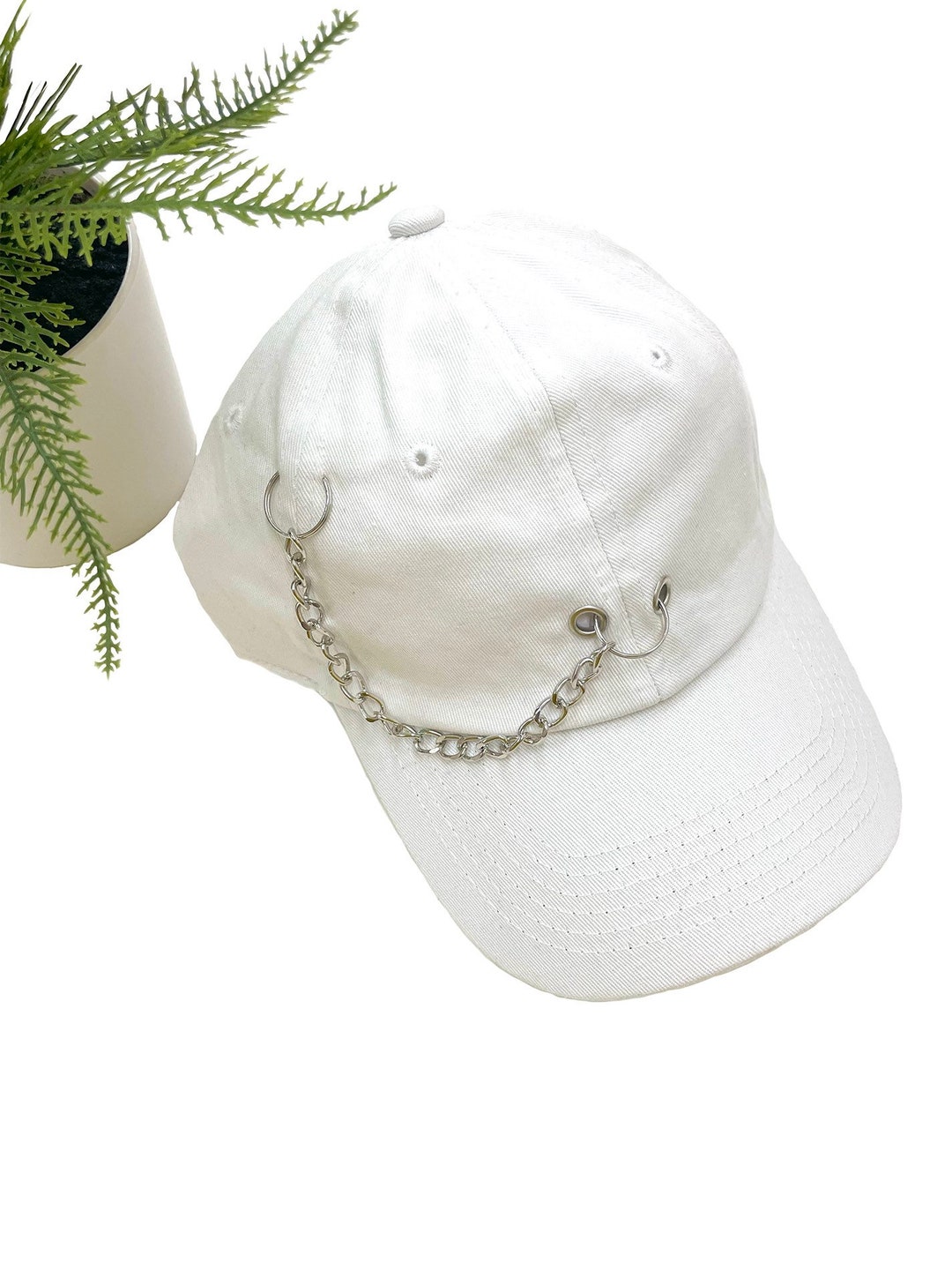 White Cap With Chain, White Cap, White Hat, Womens White Hat, Mens ...