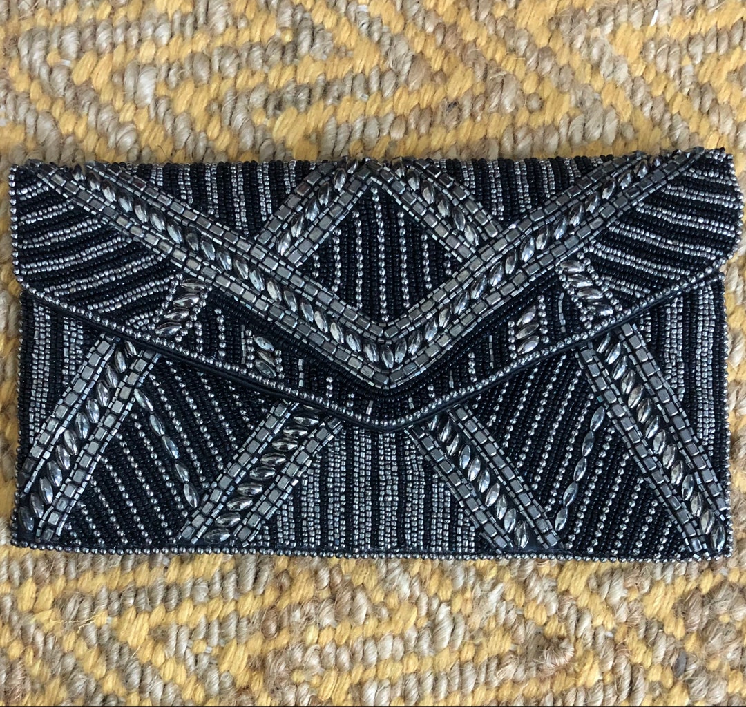 Black Handmade Beaded Clutch, Evening Clutch Bag, Formal Event Clutch ...