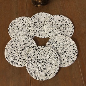 White & Black Coasters, Set of 6, Handmade Beaded Coasters, Decorative ...