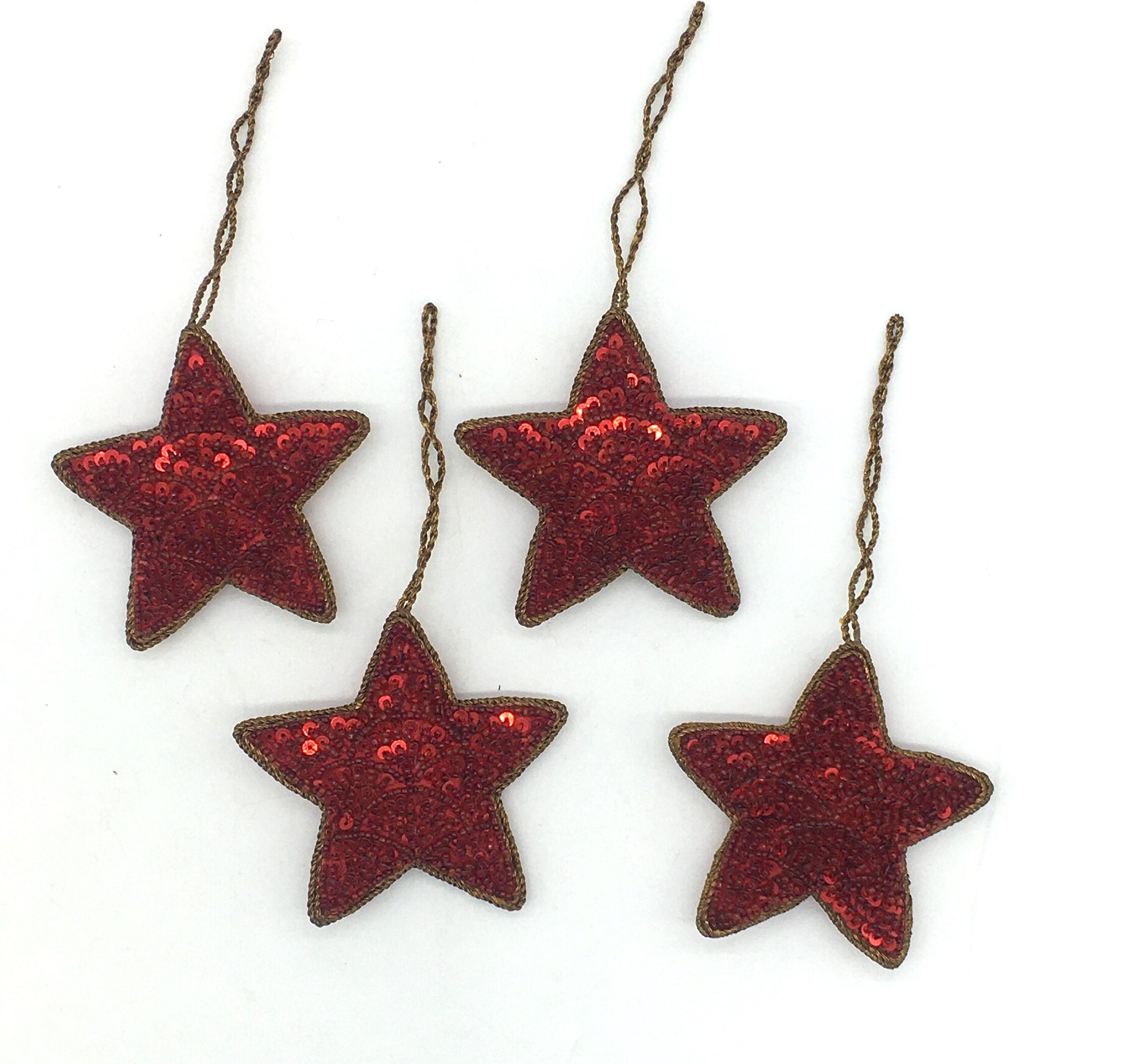 Red Beaded Star Christmas Ornaments: Handmade Holiday Xmas Tree Decor ...