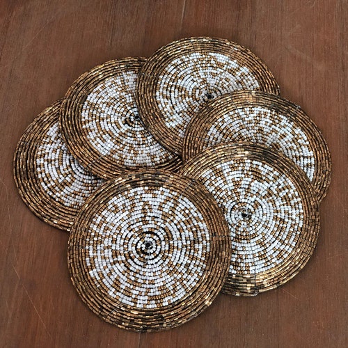 Purple Coasters Set of 6 Handmade Beaded Coasters - Etsy