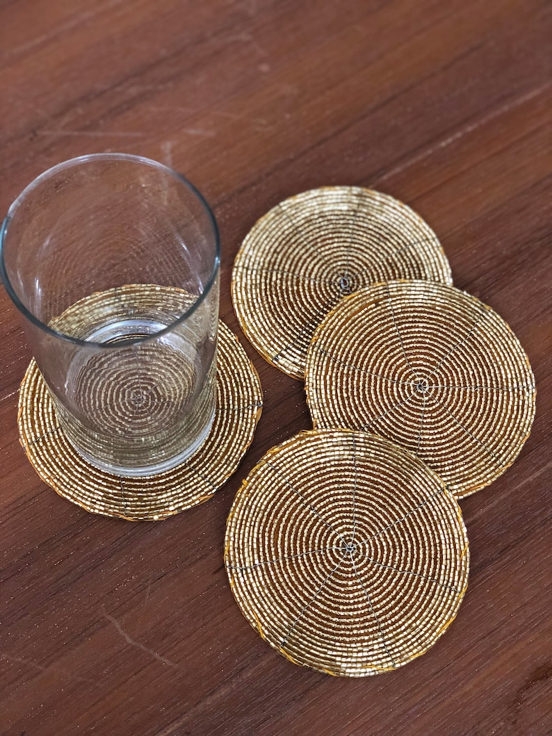 Golden Coasters Set of 6/8/10 Handmade Beaded Coasters - Etsy