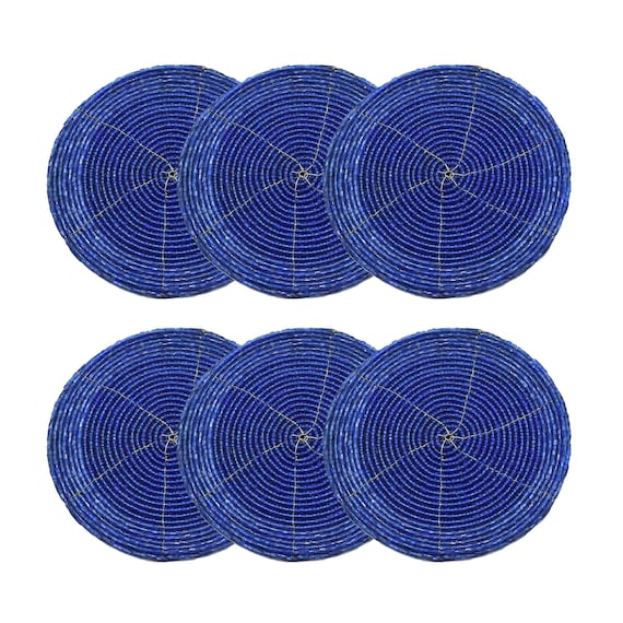 Royal Blue Coasters Set of 6 Handmade Beaded Coasters | Etsy
