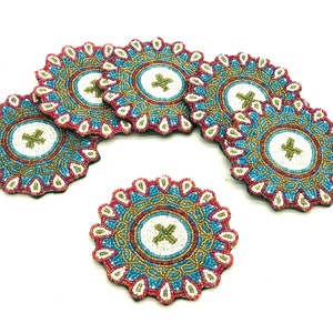 Set of 6 Floral Multi Colored Coasters, Handmade Beaded Coasters ...