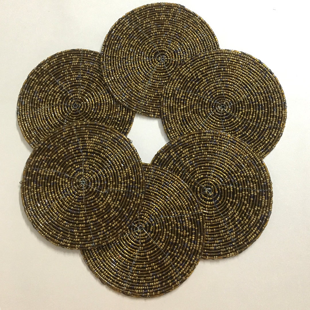 Antique Bronze Coasters, Set of 6, Handmade Beaded Coasters, Decorative ...